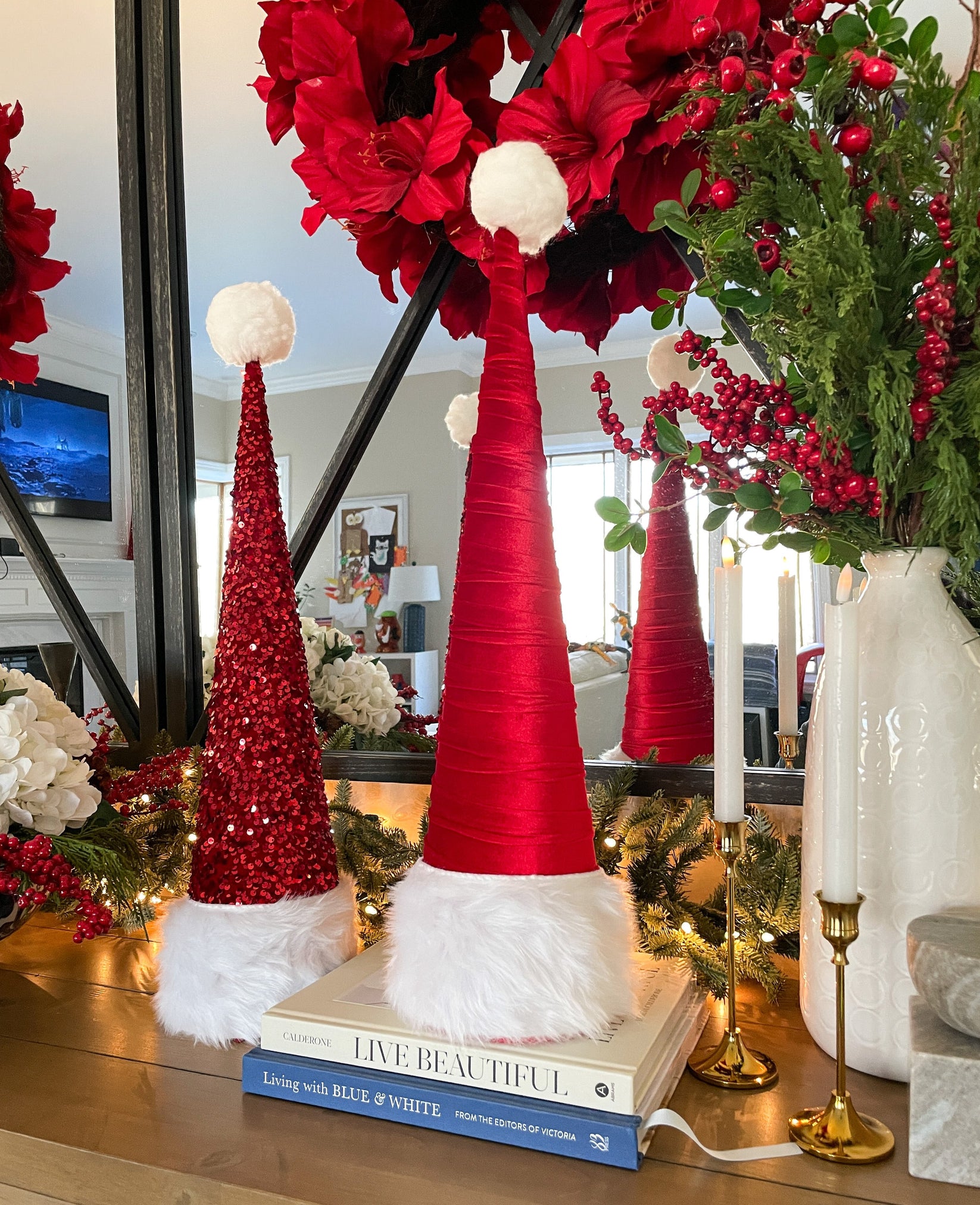 Santa Hat Cone Tree - Christmas Fabric Tree | The Permanent Garden