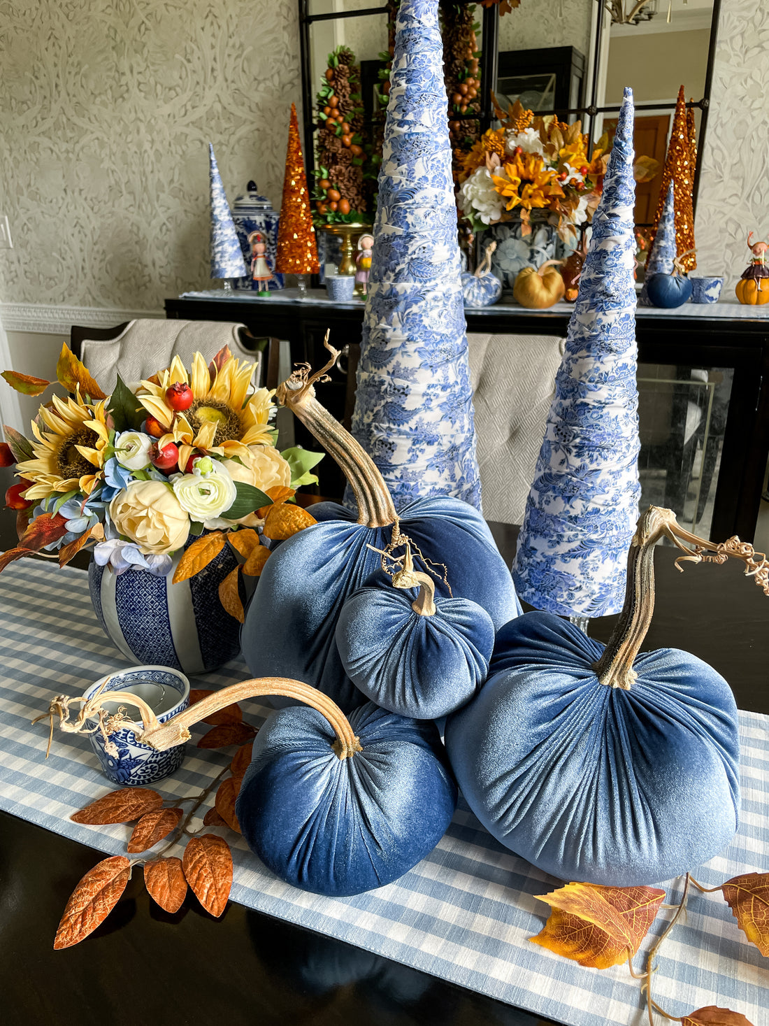 Ocean Blue Velvet Pumpkin | Handmade Fall Decor | The Permanent Garden