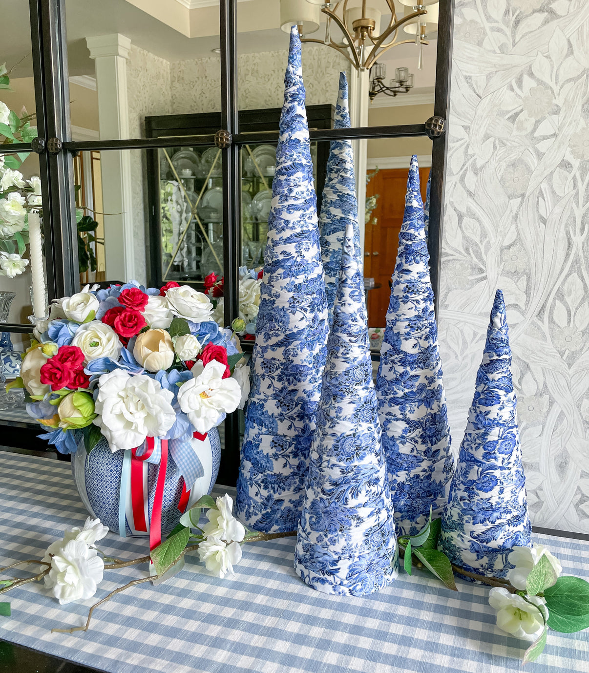 Chinoiserie Fabric Tree - Blue & White Handmade Cone Tree | The ...