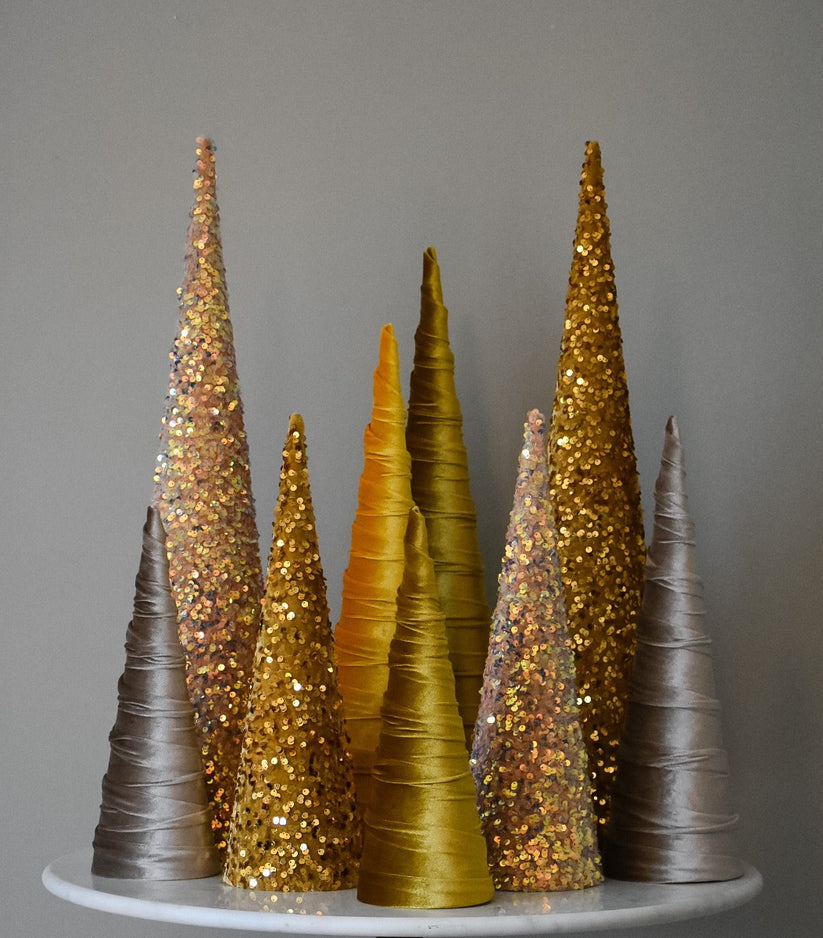 Gold Fabric Trees - Luxe Metallic Cone Trees | The Permanent Garden