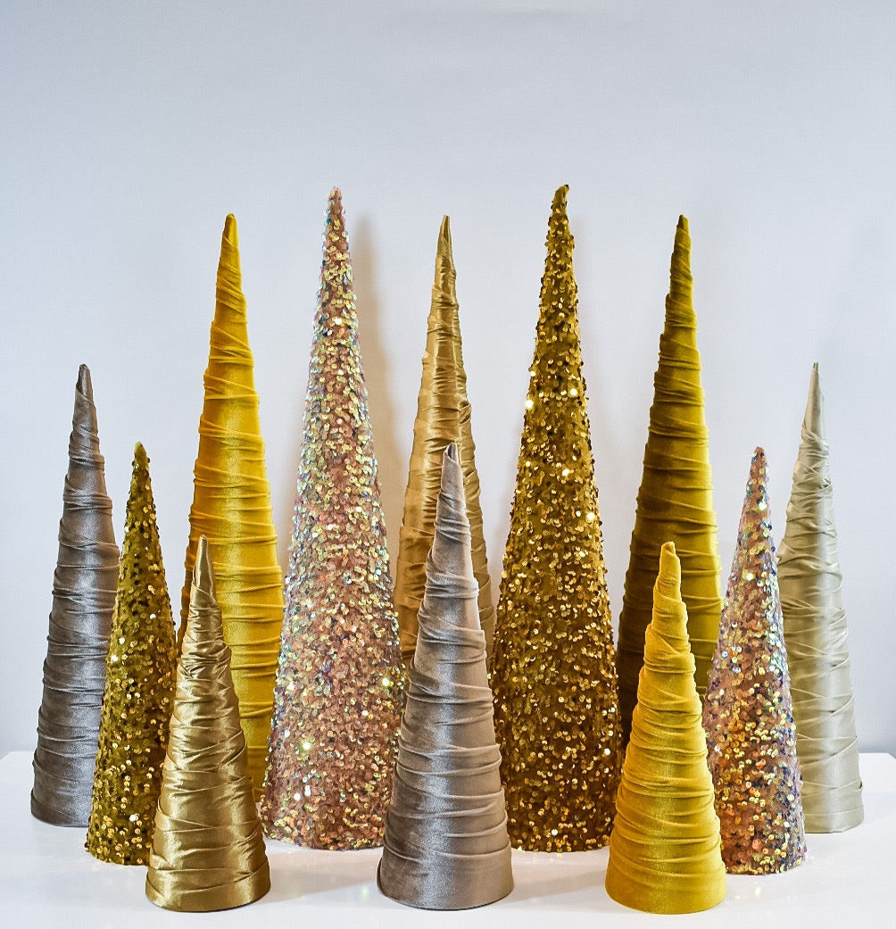 Gold Fabric Trees - Luxe Metallic Cone Trees | The Permanent Garden