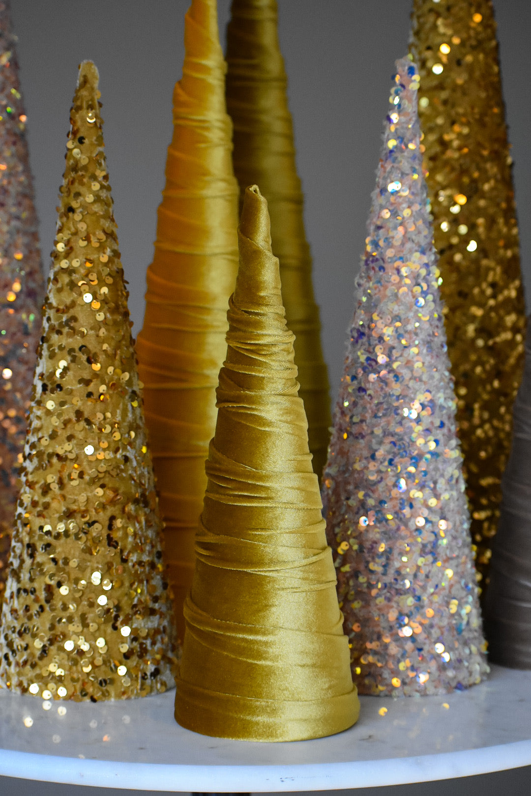 Gold Fabric Trees - Luxe Metallic Cone Trees | The Permanent Garden