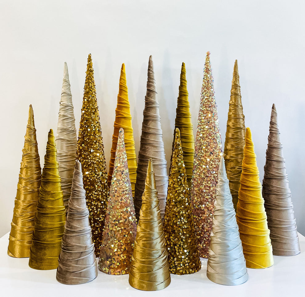 Gold Fabric Trees - Luxe Metallic Cone Trees | The Permanent Garden